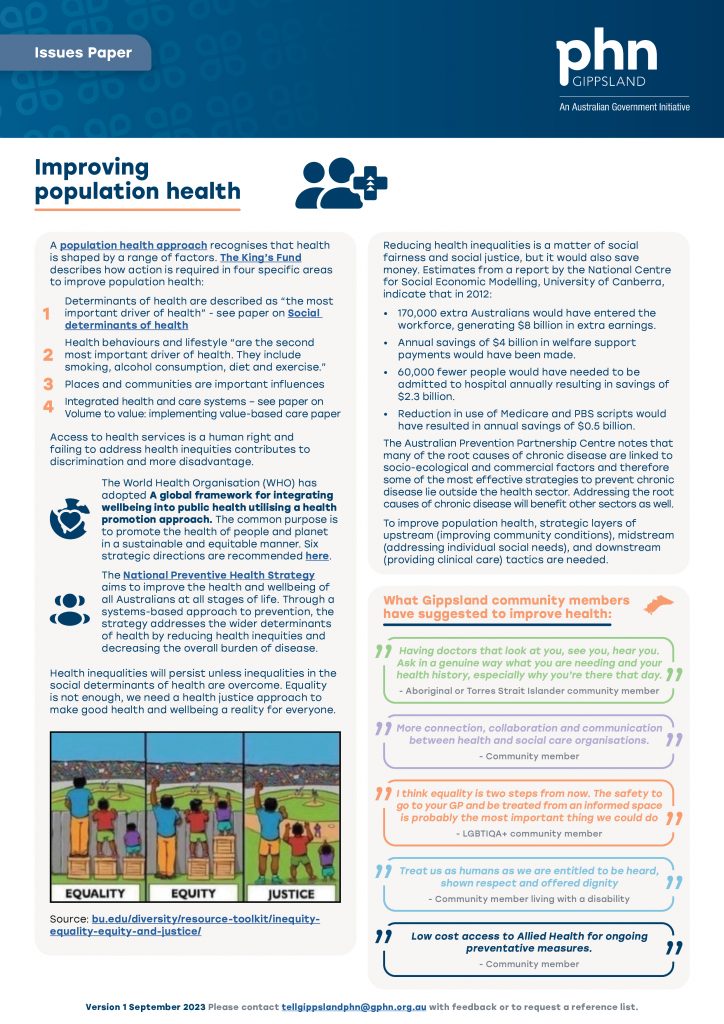 Key Factors To Guide Improved Health Outcomes In Gippsland Gippsland